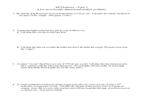 dimensional analysis worksheet and answers e