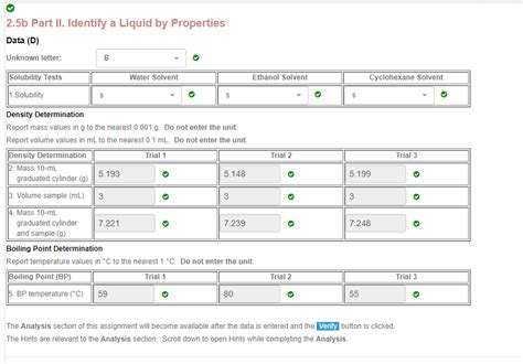 Solved B Part II Identify A Liquid By Properties Data Chegg