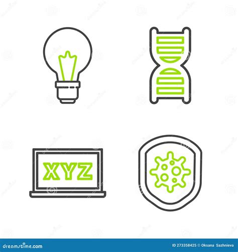 Set Line Shield Protecting From Virus Xyz Coordinate System Dna Symbol And Light Bulb With