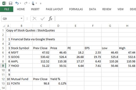 Free Stock Quotes In Excel Portfolio Template