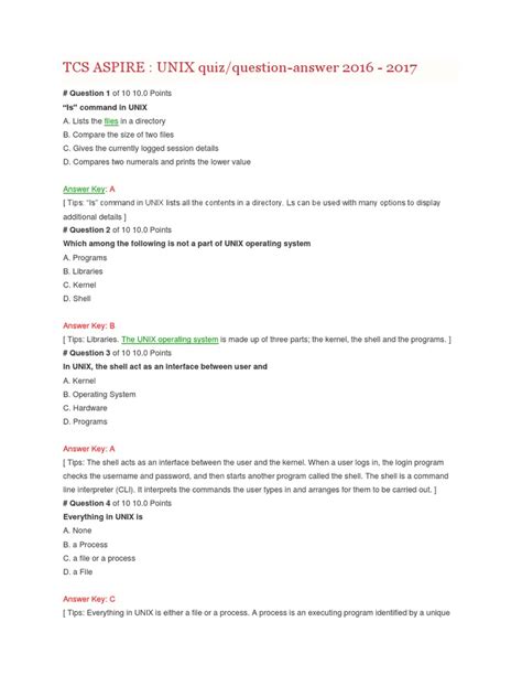 Tcs Aspire Unix Quizquestion Answer 2016 2017 Files Pdf Shell