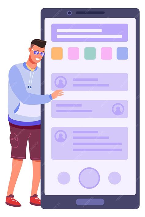 Premium Vector Man Using Mobile App Or Website On Smartphone Screen Isolated On White Background