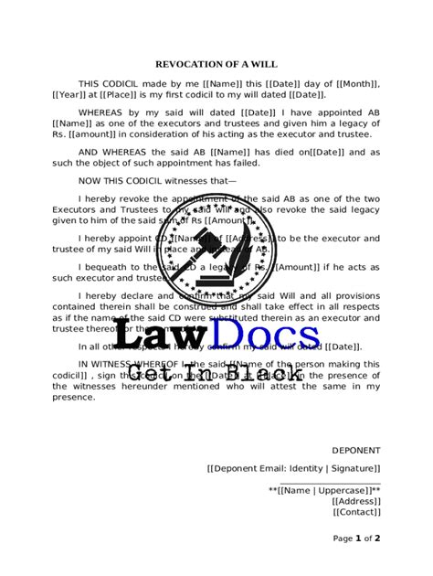 REVOCATION OF A WILL Doc Template PdfFiller