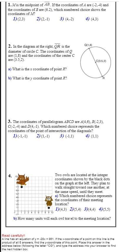 Solved 1 Mis The Midpoint Of AB If The Coordinates Of A Are Chegg Com