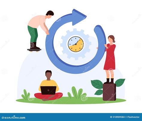 Time Interval Countdown Progress Button Tiny People Holding Arrow With Spin Motion Stock