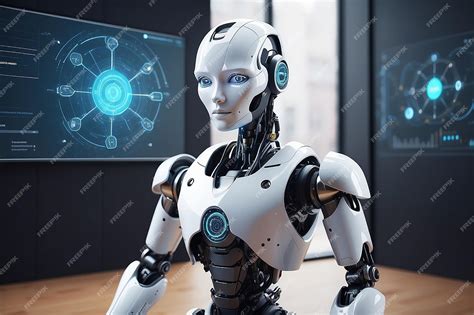 3d Rendering Robot Learning Or Machine Learning With Education Hud Interface Premium Ai