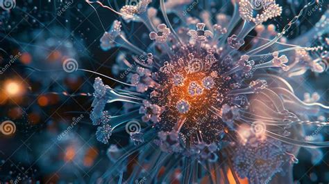 Close Up Of Virus Particle Under Microscope Detailing Intricate Structure And Components Stock