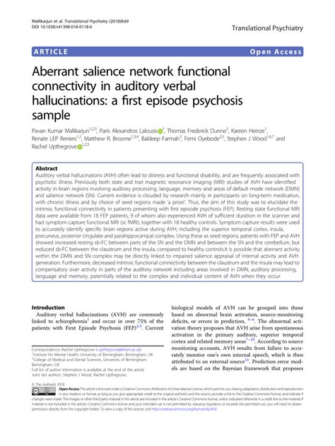 Pdf Aberrant Salience Network Functional Connectivity In Auditory