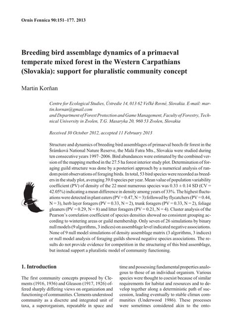 Pdf Breeding Bird Assemblage Dynamics Of A Primaeval Temperate Mixed