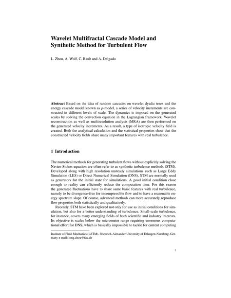 Pdf Wavelet Multifractal Cascade Model And Synthetic Method For Turbulent Flow