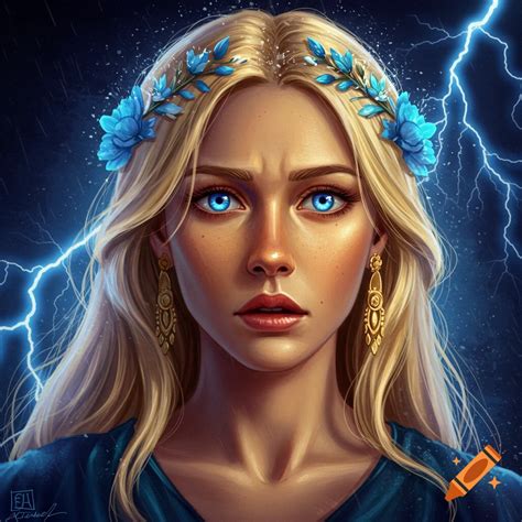 A Womans Face Surrounded By Glowing Blue Crystals With The Word