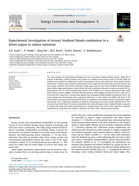 Pdf Experimental Investigation Of Ternary Biodiesel Blends Combustion In A Diesel Engine To
