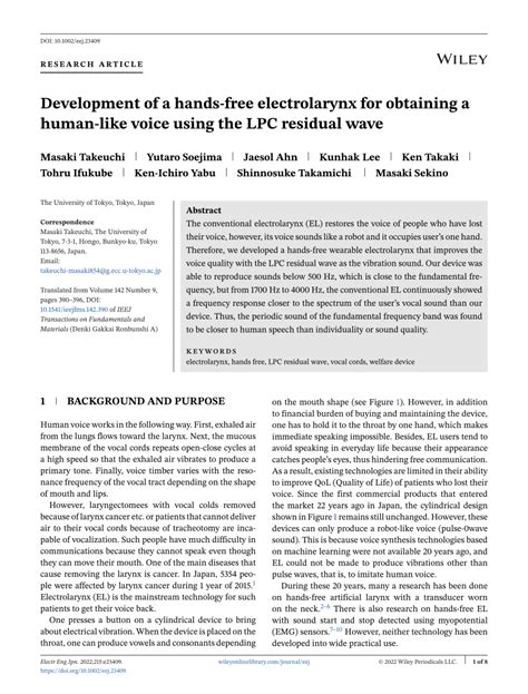 Development Of A Hands‐free Electrolarynx For Obtaining A Human‐like Voice Using The Lpc