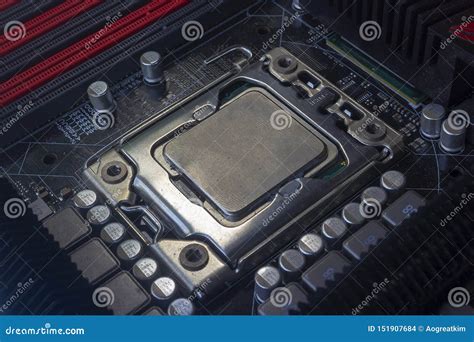Close Up Cpu Socket On Motherboard Computer Pc With Cpu Processor Stock
