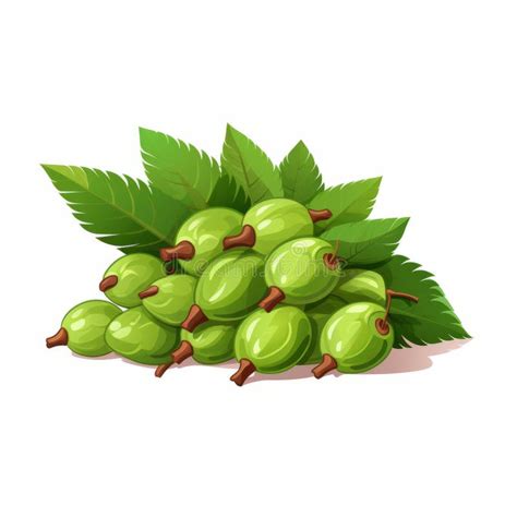 Neem Tree Berry Fruits And Green Leaves In Pile Vector Illustration