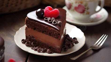 접시에 라즈베리가 있는 초콜릿 케이크 조각 하트 초콜릿이 귀여운 케이크 고화질 사진 사진 음식 배경 일러스트 및 사진 무료 다운로드 Pngtree