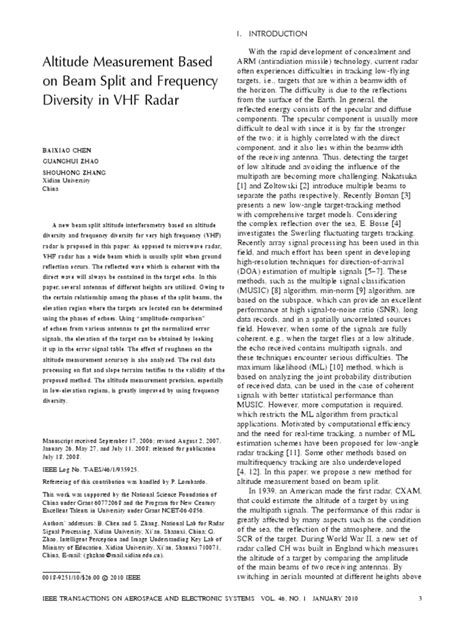 Altitude Measurement Based On Beam Split And Frequency Diversity In Vhf Radar Jtb Pdf