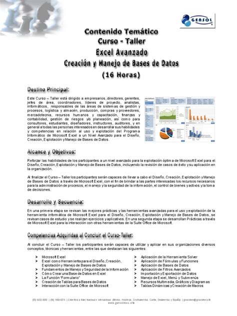 Gensol Temario Excel Avanzado Para La Creacion Y Manejo De Bases De Datos 16 Horas Pdf