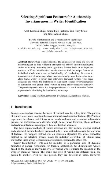 Pdf Selecting Significant Features For Authorship Invarianceness In