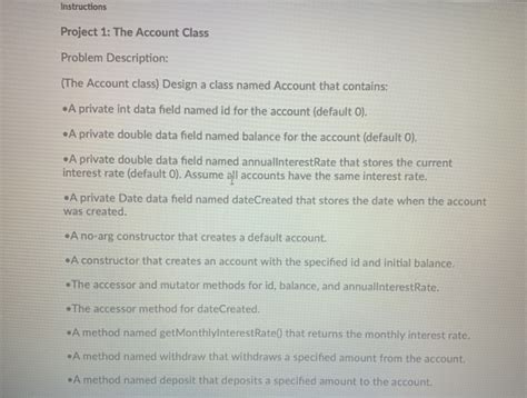 solved instructions project 1 the account class problem