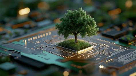 A Lush Green Tree Thrives On A Technological Circuit Board Symbolizing