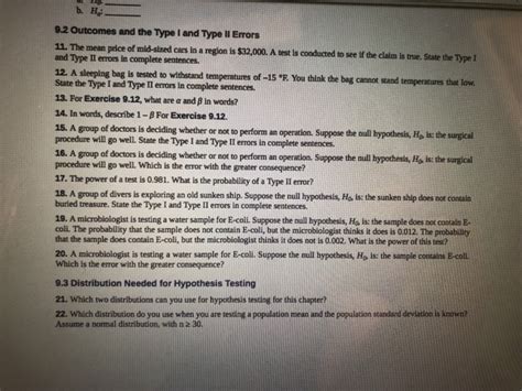 solved 9 2 outcomes and the type i and type il errors 11
