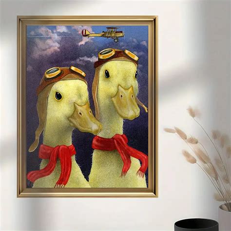 오리 조종사 모험 미술 작품 고글과 빨간 스카프가 있는 기발한 캔버스 벽 장식 빈티지 비행기 일러스트 가정 Temu