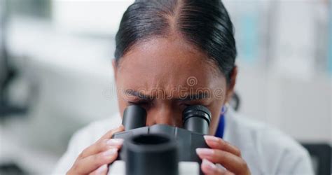 Woman Microscope And Scientist With Analysis Of Data Science Experiment Or Medical Research In