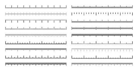 분할과 다양한 측정 스케일 센티미터 밀리미터 또는 인치의 길이 또는 높이를 측정하기위한 사실적인 스케일 눈금자 테이프 측정 마크 크기 표시기 벡터 일러스트레이션 0명에 대한