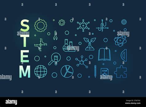 Stem Horizontal Colorful Banner In Outline Style Science Concept