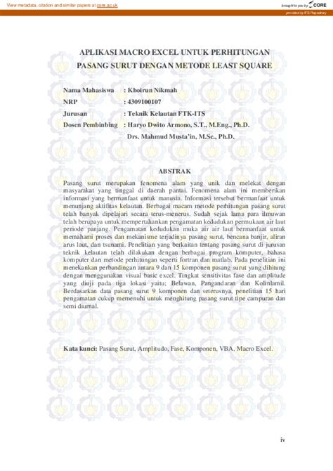 Pdf Aplikasi Macro Excel Untuk Perhitungan Pasang Surut Dengan Metode