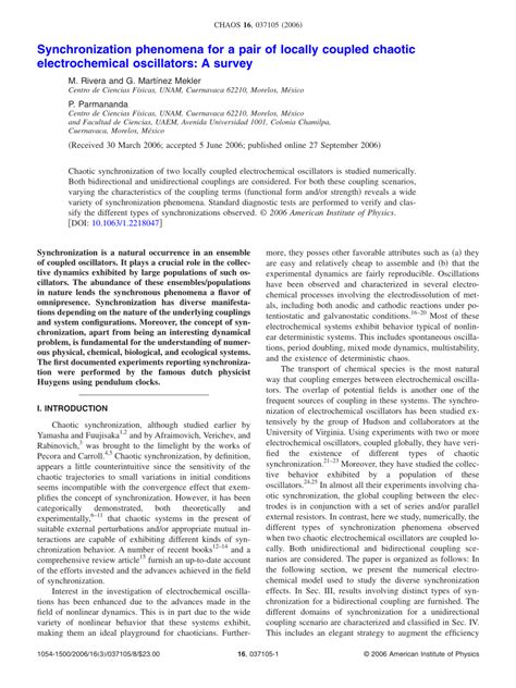 Pdf Synchronization Phenomena For A Pair Of Locally Coupled Chaotic