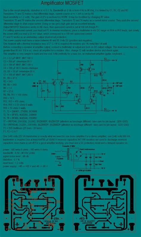 Wiring Schematic Diagram 100 W 8 Ohms Mosfet Amplifier With Irf9540 Irf540 Amplifier Audio