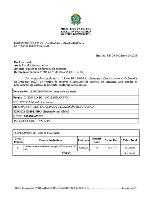 Diex De Requisitorio N°16 Insumos Gráficos Store Download Grátis Pdf Brasil