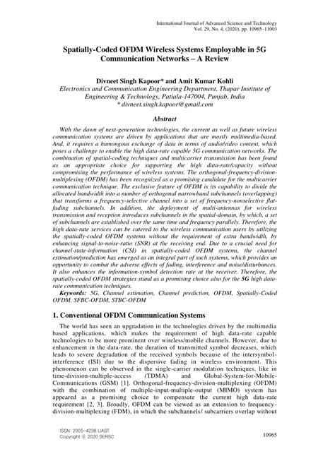 pdf spatially coded ofdm wireless systems employable in 5g communication networks a review