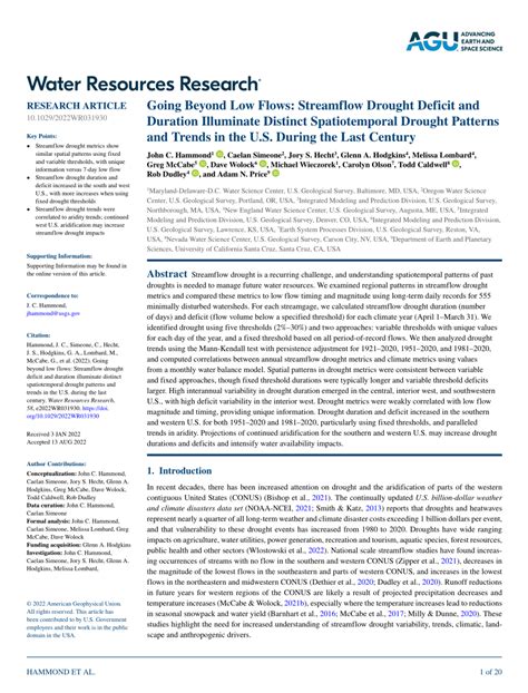 Going Beyond Low Flows Streamflow Drought Deficit And Duration Illuminate Distinct