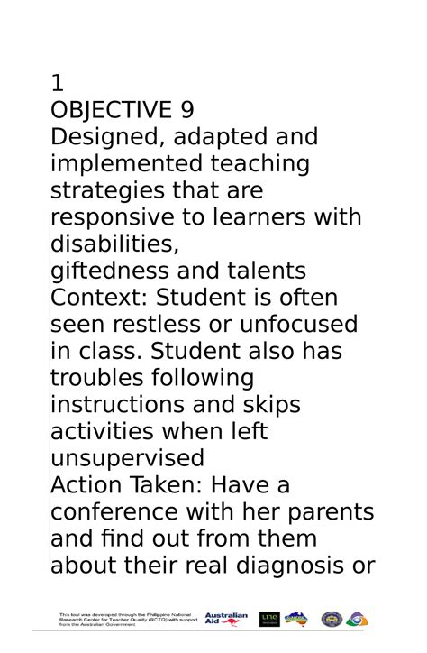 Trf Trf 1 Objective 9 Designed Adapted And Implemented Teaching Strategies That Are