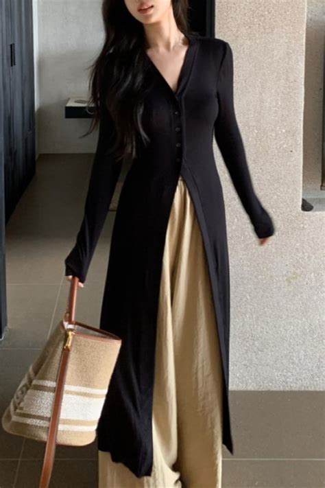 핑크프릴 Set 지아 브이넥 긴팔 슬리밍 롱가디건 캐주얼 와이드팬츠 투피스세트