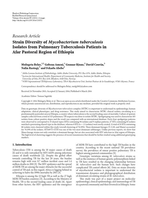 Strain Diversity Of Mycobacterium Tuberculosis Iso Pdf Tuberculosis Mycobacterium