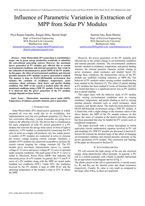 Pdf Influence Of Parametric Variation In Extraction Of Mpp From Solar