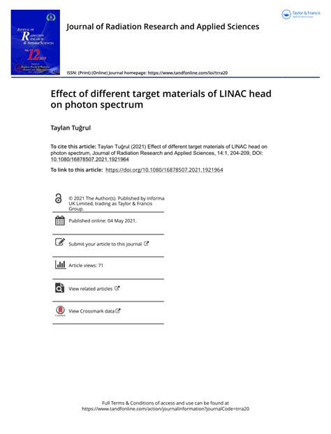 Pdf Effect Of Different Target Materials Of Linac Head On Photon Spectrum