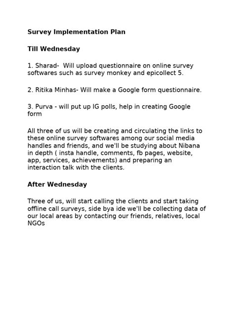 Survey Implementation Plan Pdf