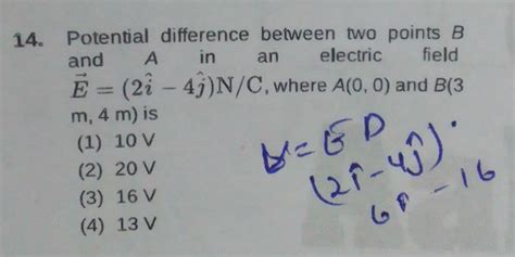 Potential Difference Between Two Points B And A In An Electric Field Vec