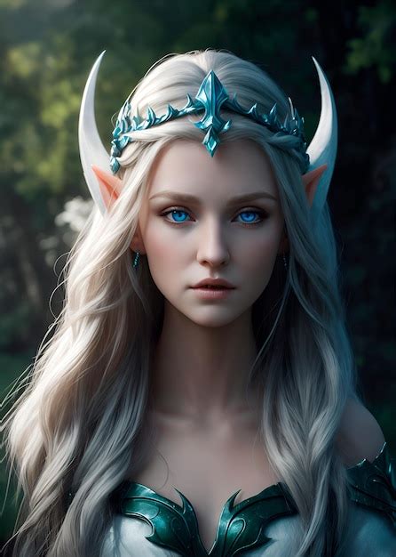 Premium Ai Image Elf Queen With Pointy Ears Blue Eyes Beautiful Long Hair Full Body Ultra