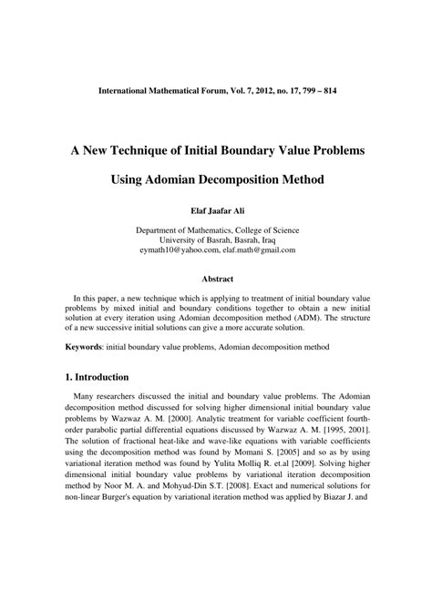 Pdf A New Technique Of Initial Boundary Value Problems Using Adomian Decomposition Method