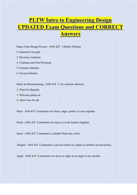 Pltw Bundled Exam Questions With Correct Answers Stuvia Us