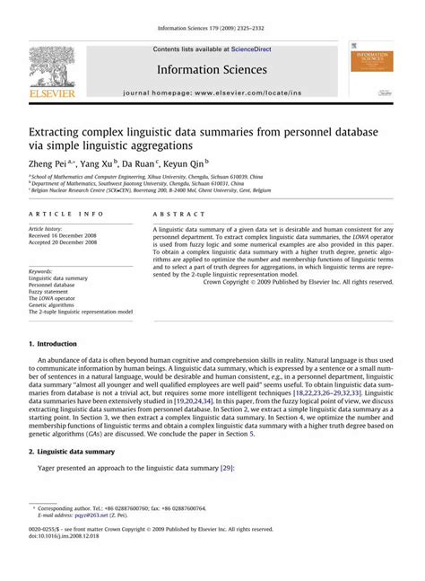 Pdf Extracting Complex Linguistic Data Summaries From Personnel