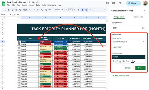 how to build a task priority planner using checkboxes and conditional
