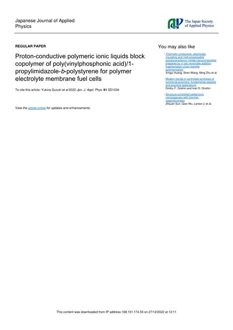 Pdf Proton Conductive Polymeric Ionic Liquids Block Copolymer Of Poly