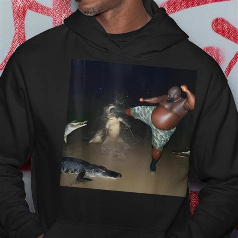 Man Kick Alligator In Swamp Oddly Specific Meme Hoodie Seseable